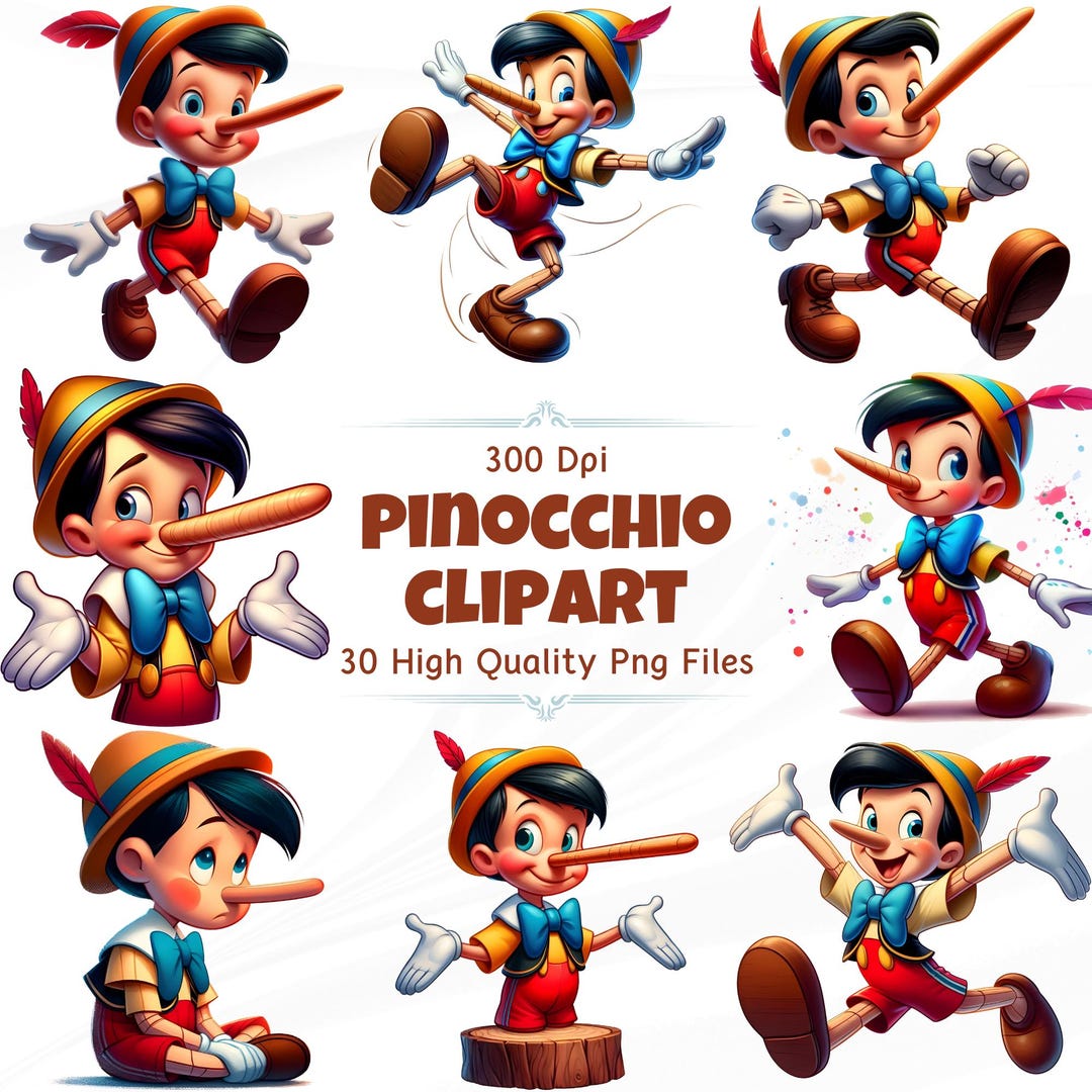 Pinocchio Clipart Set 300 DPI, High-resolution, Transparent Background ...