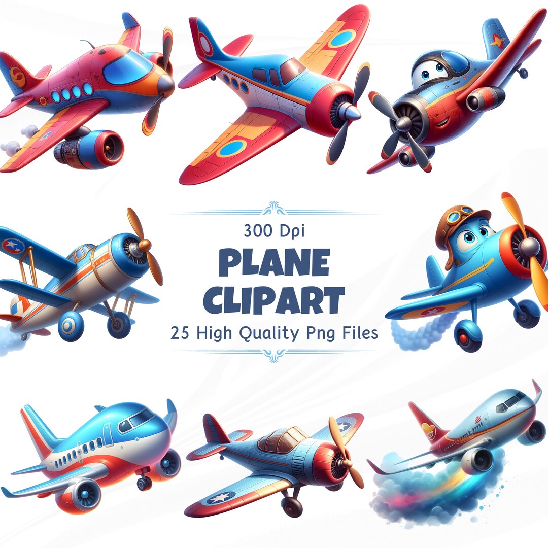 Plane Clipart Set 300 DPI, High-resolution, Transparent Background for ...