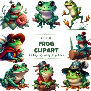 Cute Cartoon Frog Clipart Set 300 DPI, High-resolution, Transparent ...
