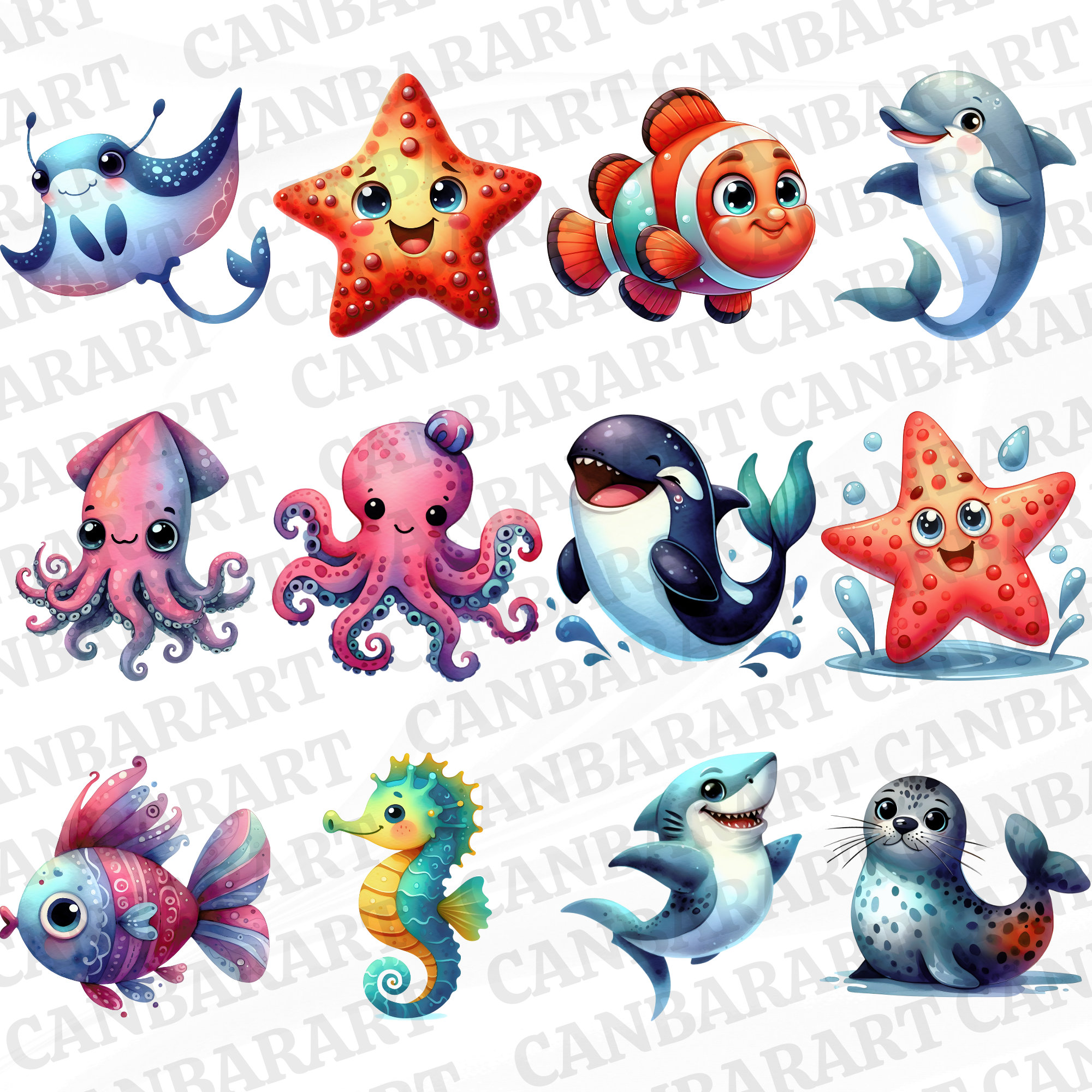 Funny Ocean Clipart 30 Funny Sea Creature Designs, High-quality PNG ...