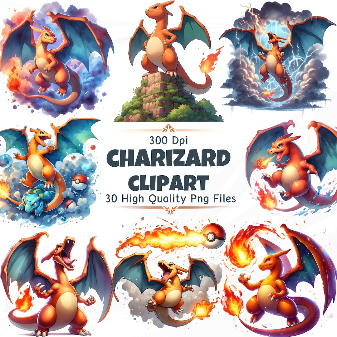 Charizard Clipart Set 300 DPI, High-resolution, Transparent Background ...