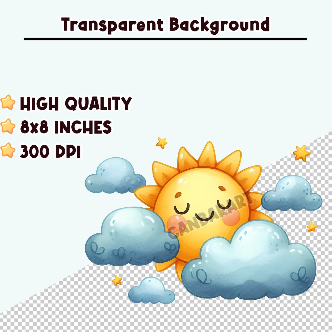 Watercolor Weather Clipart Set, Cloud Sun Rainbow Illustration, Digital ...