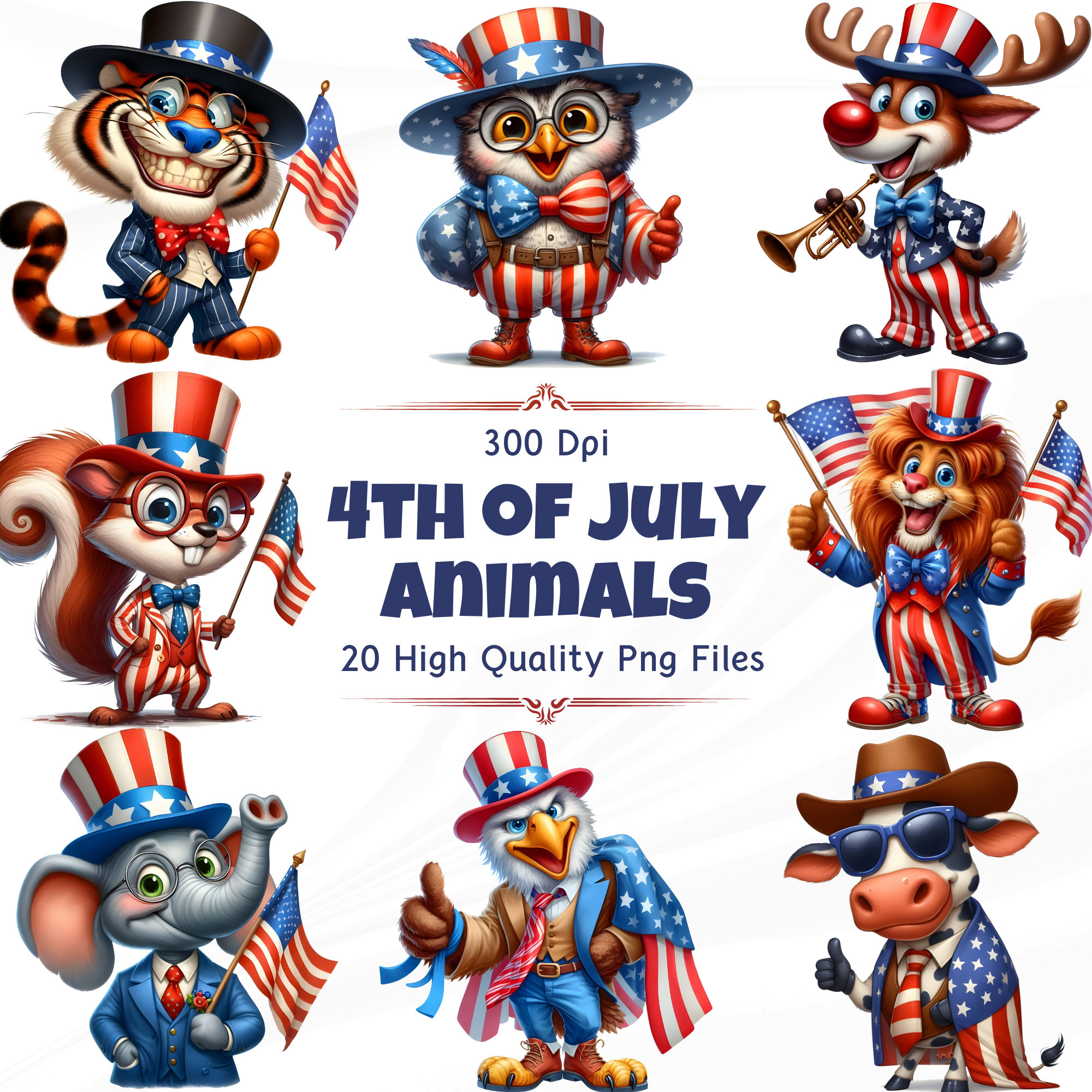 4th of July Animals Clipart Set 300 DPI, High-resolution, Transparent ...