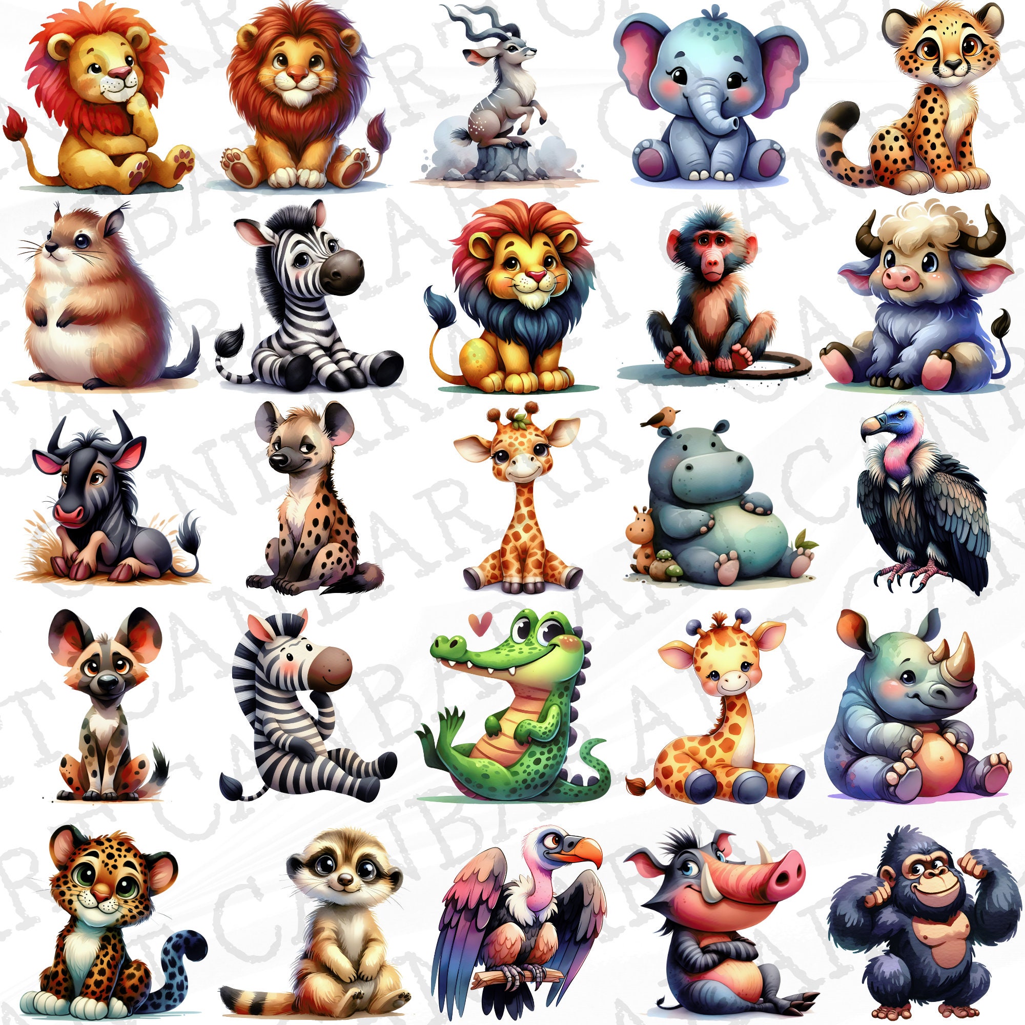 Whimsical Safari Animals Clipart 25 Unique PNG Images, Commercial Use ...
