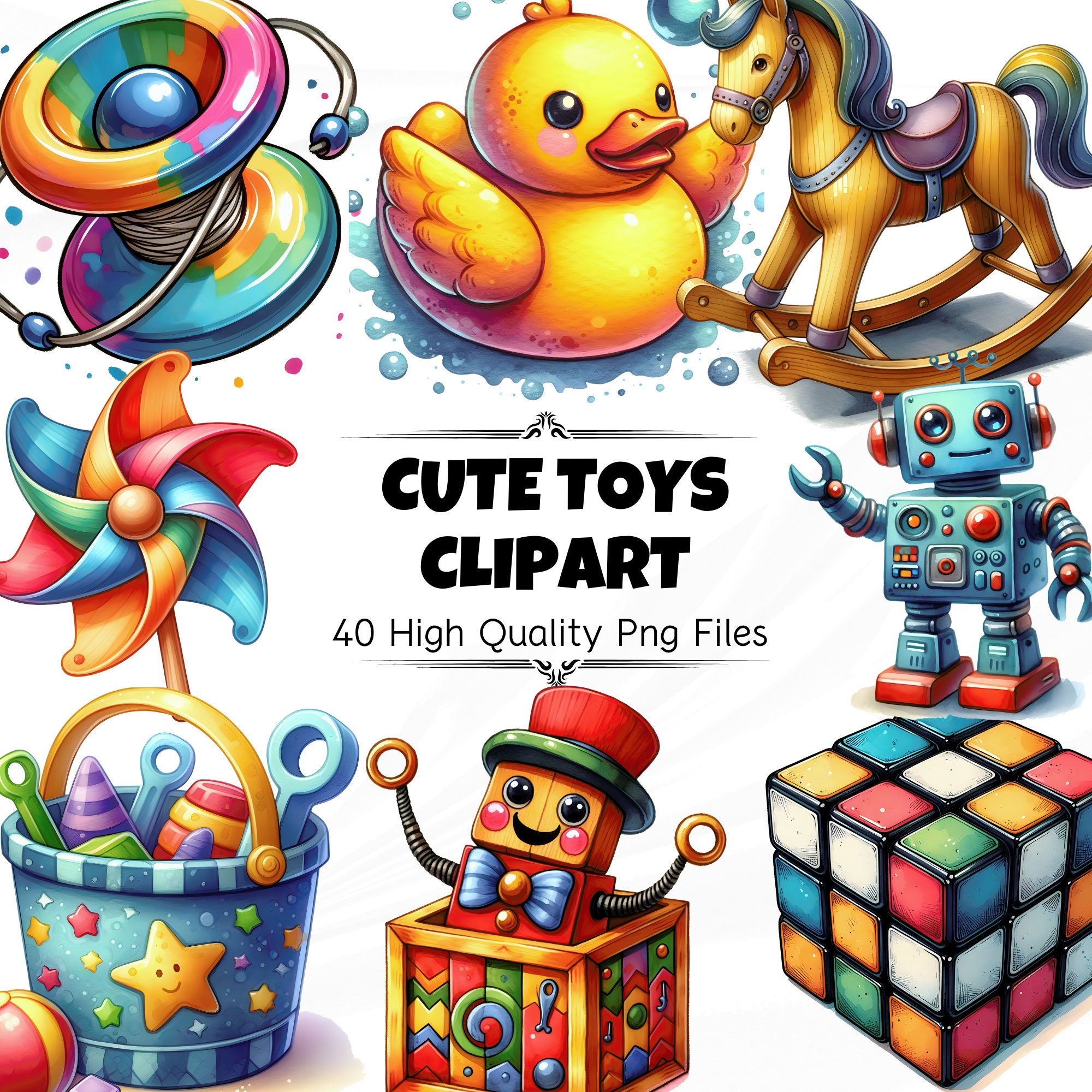 Cute Toy Clipart Set 40 High-quality PNG Files With Transparent ...