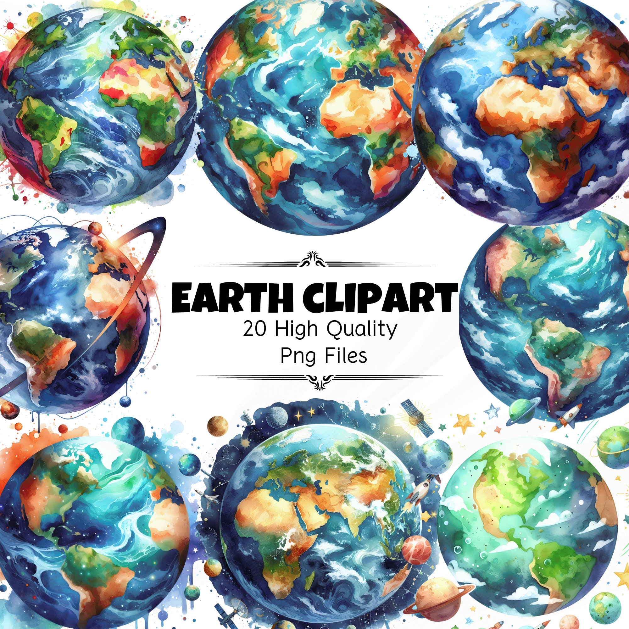 Earth Clipart Set 20 High-quality 300dpi PNG Images, Digital Download ...