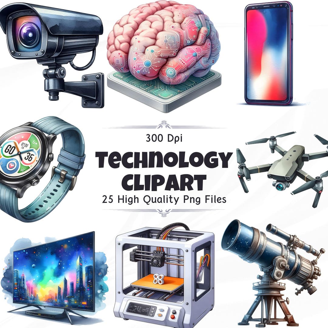 Technology Clipart Set 300 DPI, High-resolution, Transparent Background ...