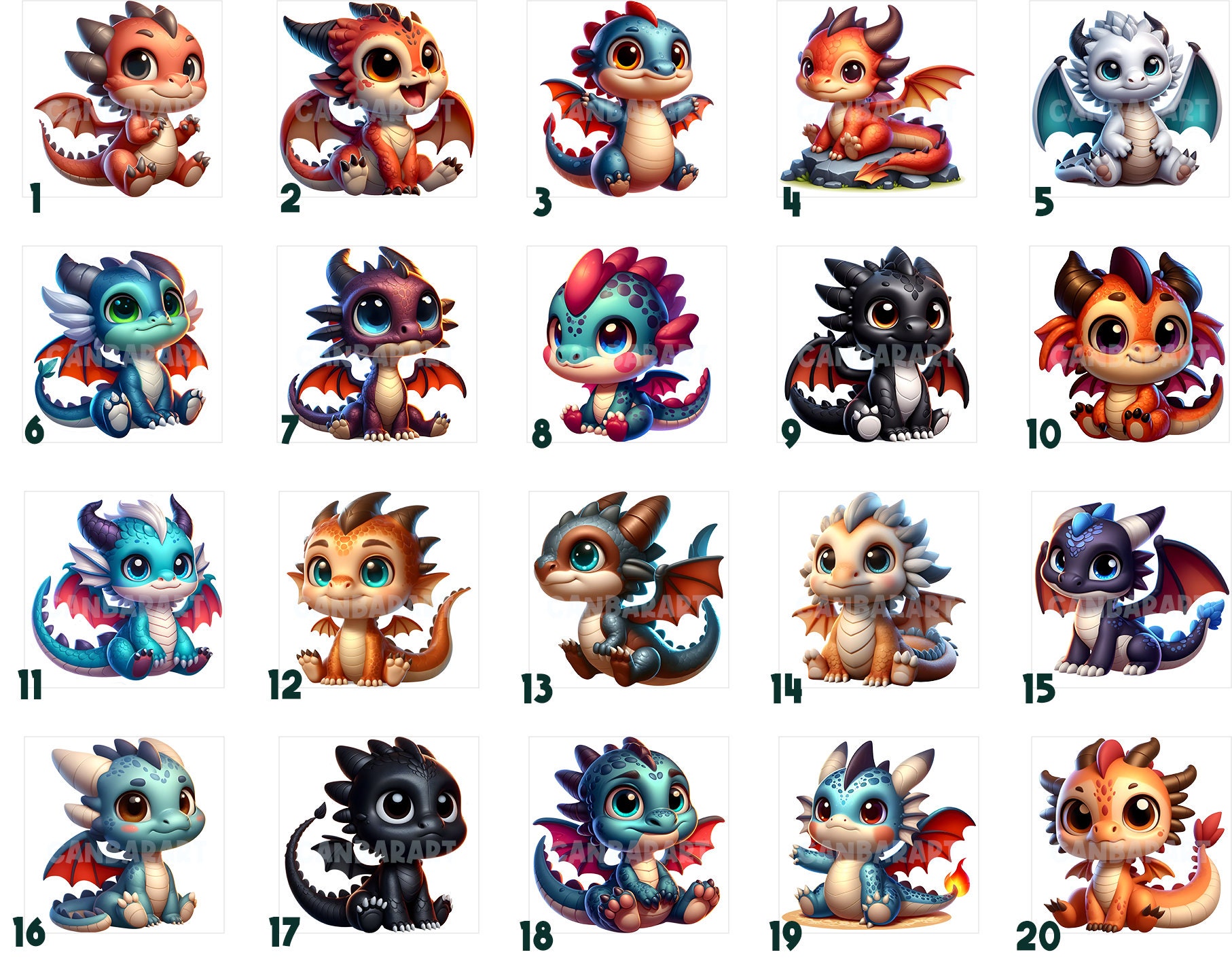 Dragon Clipart Set Baby Dragon Designs, 20 High-quality PNG Files for ...