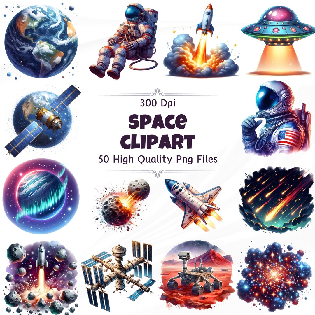 Space Clipart Set 300 DPI, High-resolution, Transparent Background for ...