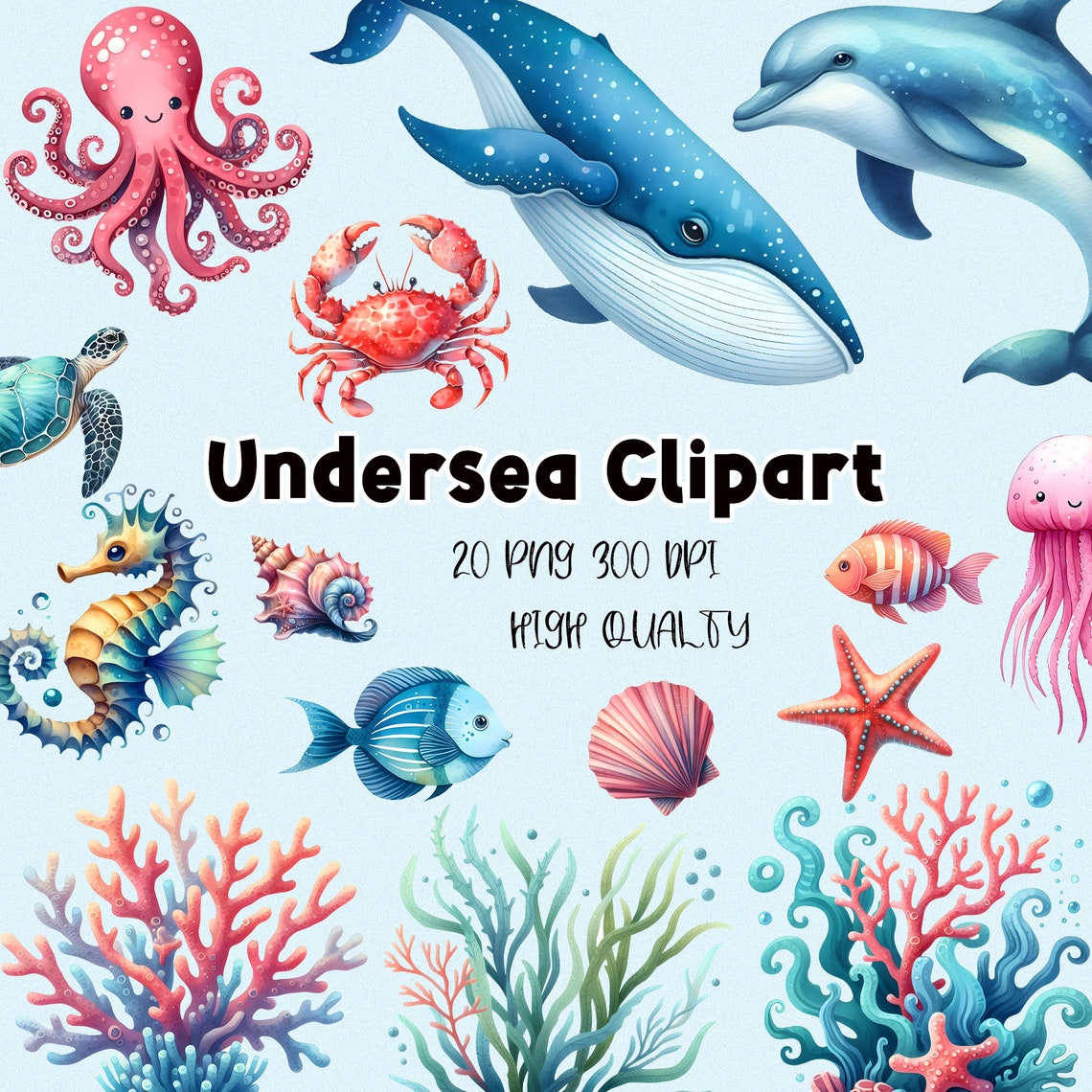 Undersea Clipart Ocean Clipart Underwater Animal Sea Creature Dolphin ...