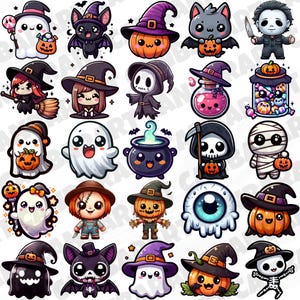 Watercolor Kawaii Halloween Clipart Set 300 DPI, High-resolution ...
