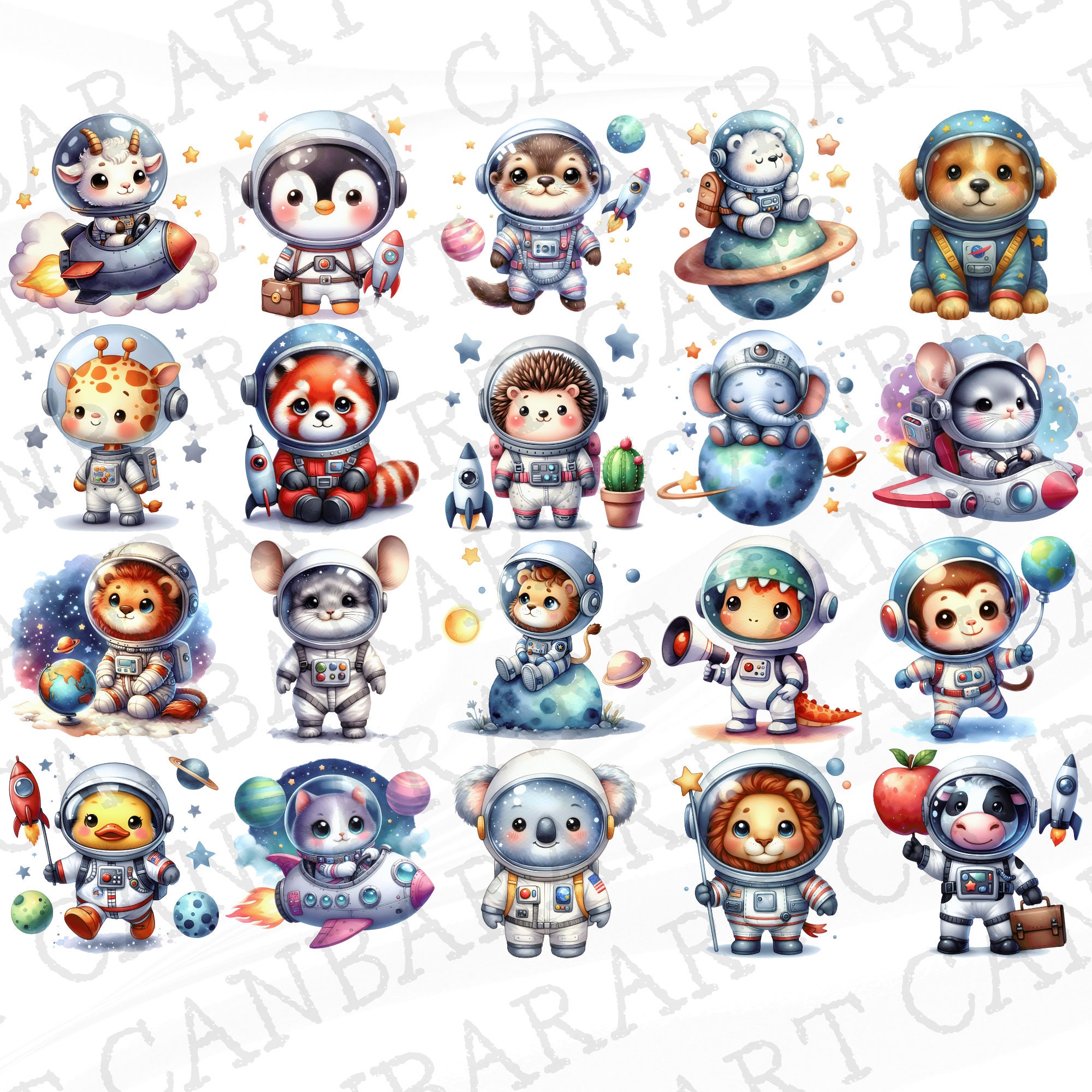 Cute Astronaut Animals Clipart 300 Dpi High Quality Png Files Cute ...