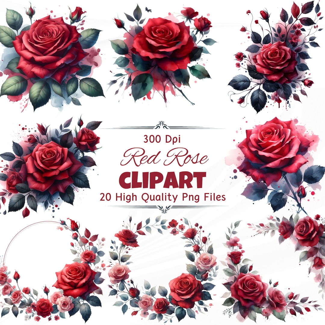 Red Rose Clipart Set Banner, Frame 300 DPI, High-resolution ...