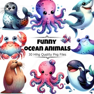 Funny Ocean Clipart 30 Funny Sea Creature Designs, High-quality PNG ...