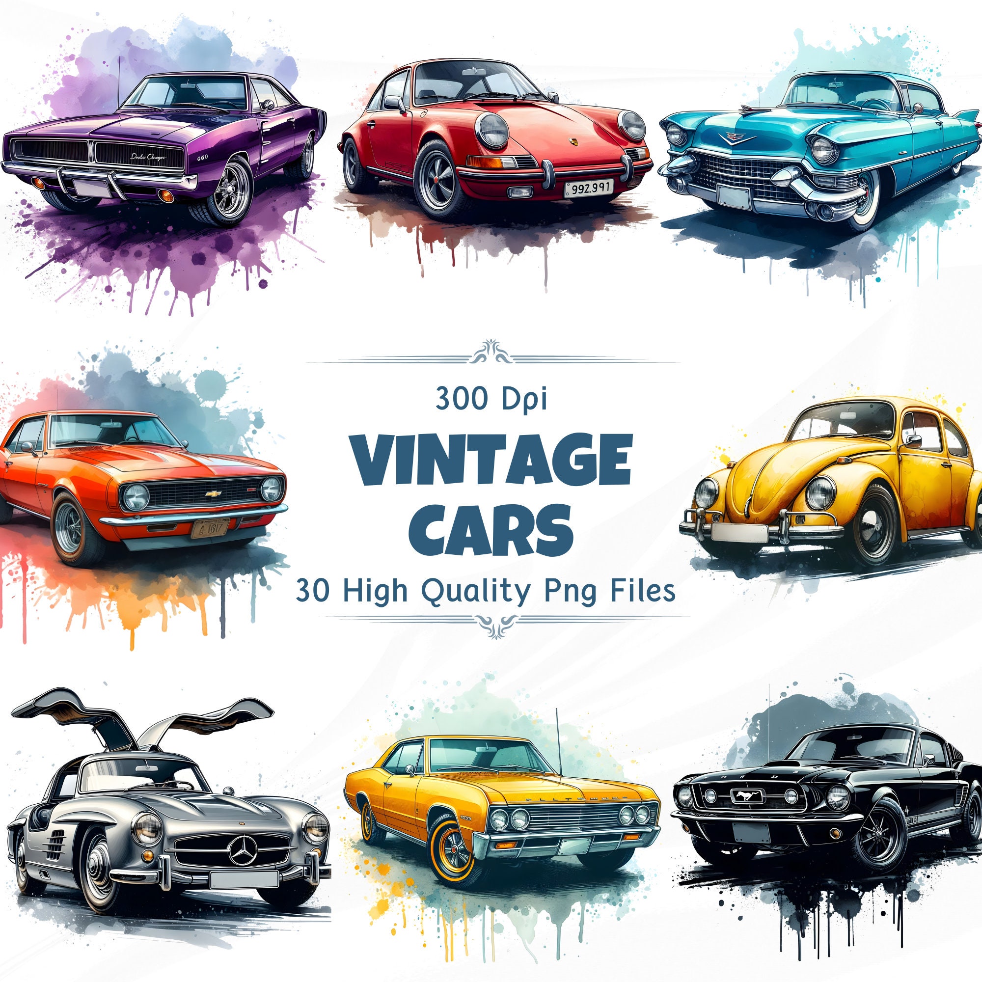 Vintage Cars Clipart Set 300 DPI, High-resolution, Transparent ...