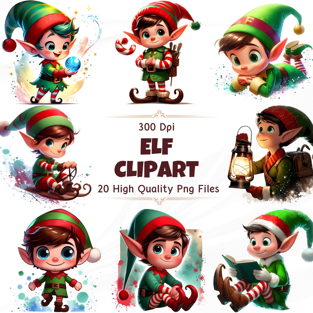 Cute Elf Clipart Set 300 DPI, High-resolution, Transparent Background ...