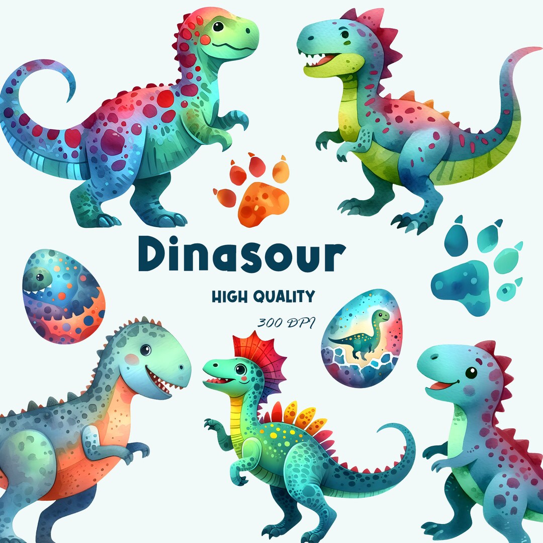 Watercolor Dinosaur Clipart Commercial Use Cute Colorful Dinosaur Clip ...