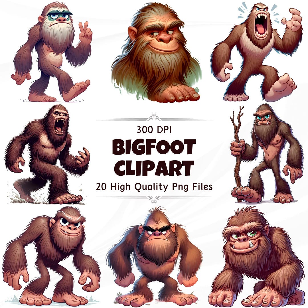 Big Foot Sasquatch Clipart Set 300 DPI, High-resolution, Transparent ...