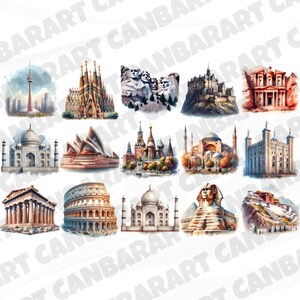 Watercolor Landmarks Clipart 300 DPI, High-resolution, Transparent ...