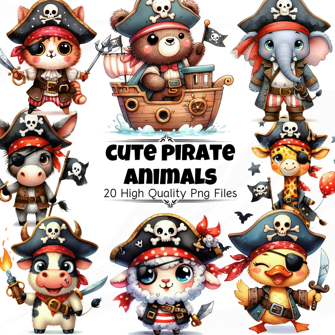 Cute Pirate Animals Clipart 300 DPI Transparent Background, Ideal for ...