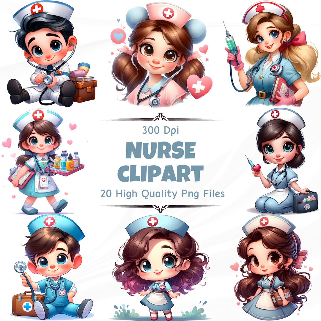 Cute Nurse Clipart Set 300 DPI, High-resolution, Transparent Background ...