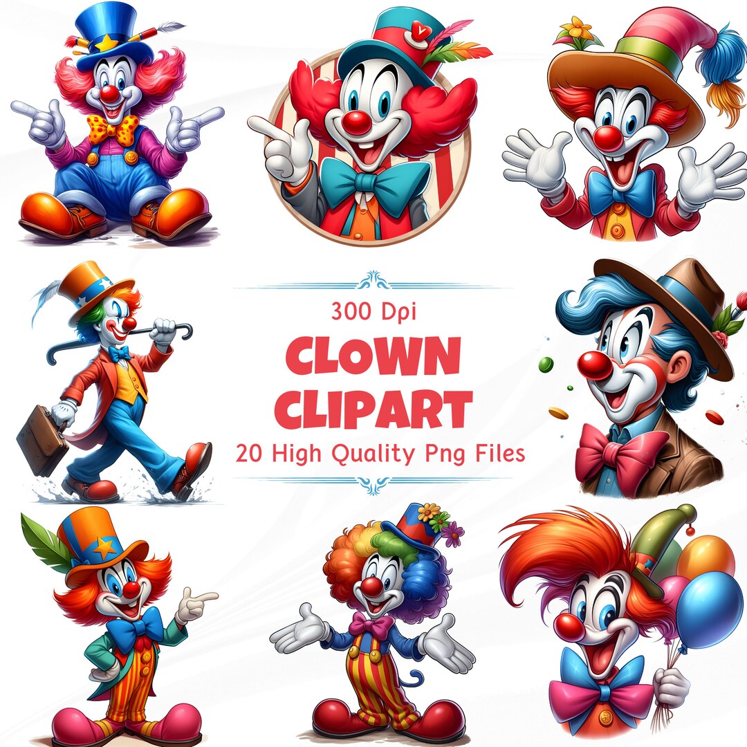 Clown Clipart Set 300 DPI, High-resolution, Transparent Background for ...