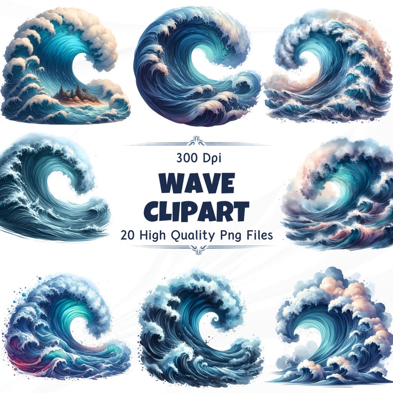 Watercolor Wave Clipart Set 300 DPI, High-resolution, Transparent ...