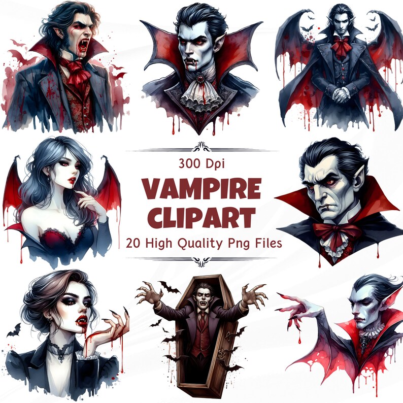 Vampire Clipart Set 300 DPI, High-resolution, Transparent Background ...