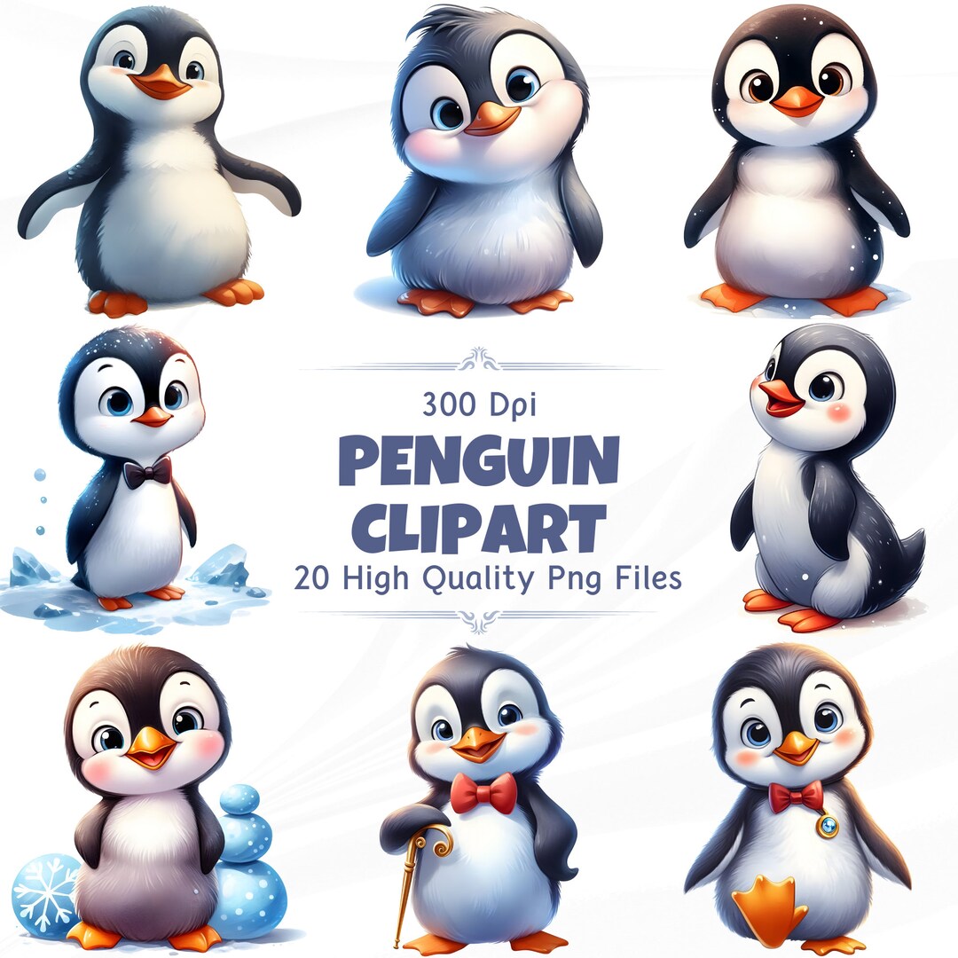 Cute Penguin Clipart Set 300 DPI, High-resolution, Transparent ...