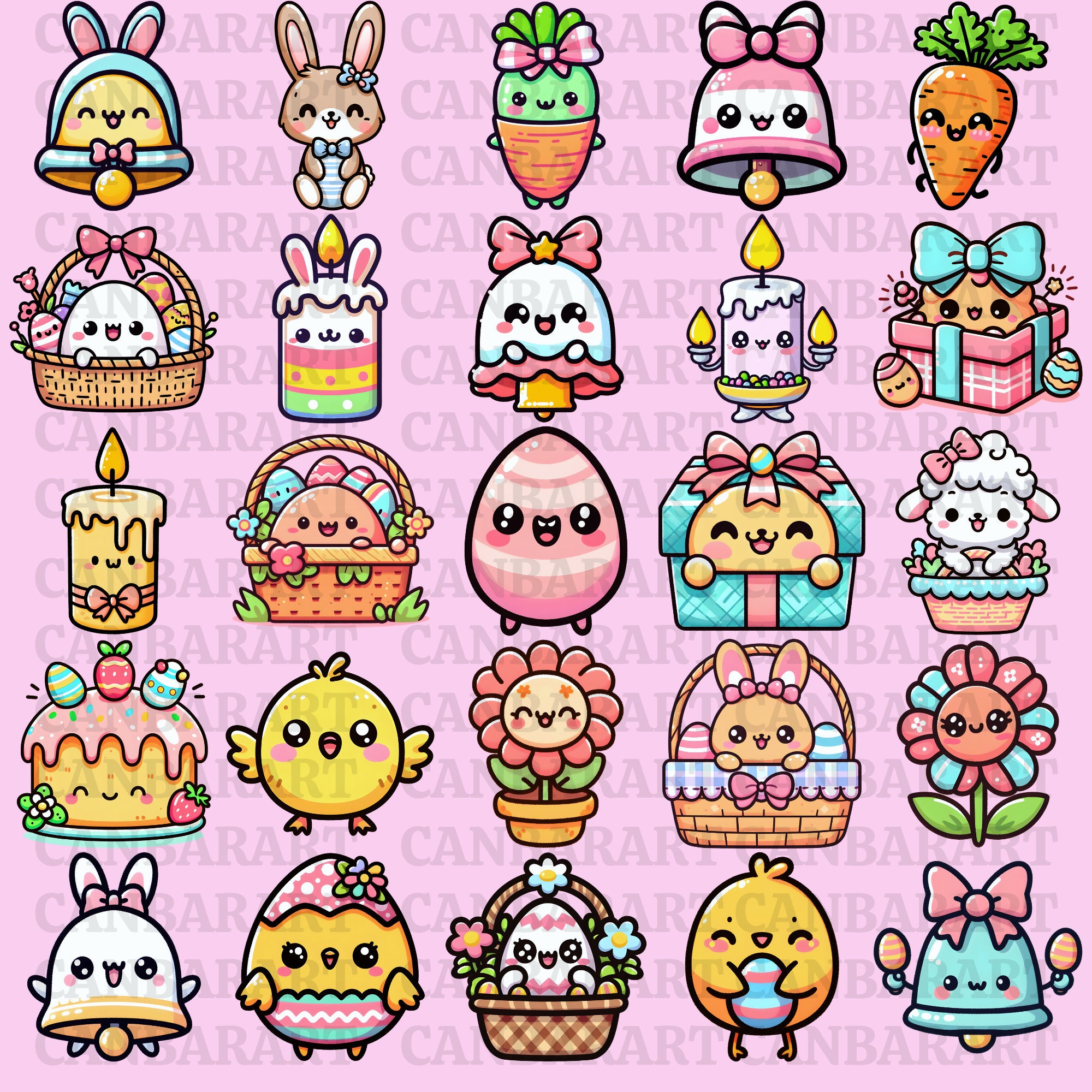 Kawaii Easter Clipart Set 50 High-quality PNG Files, Transparent ...