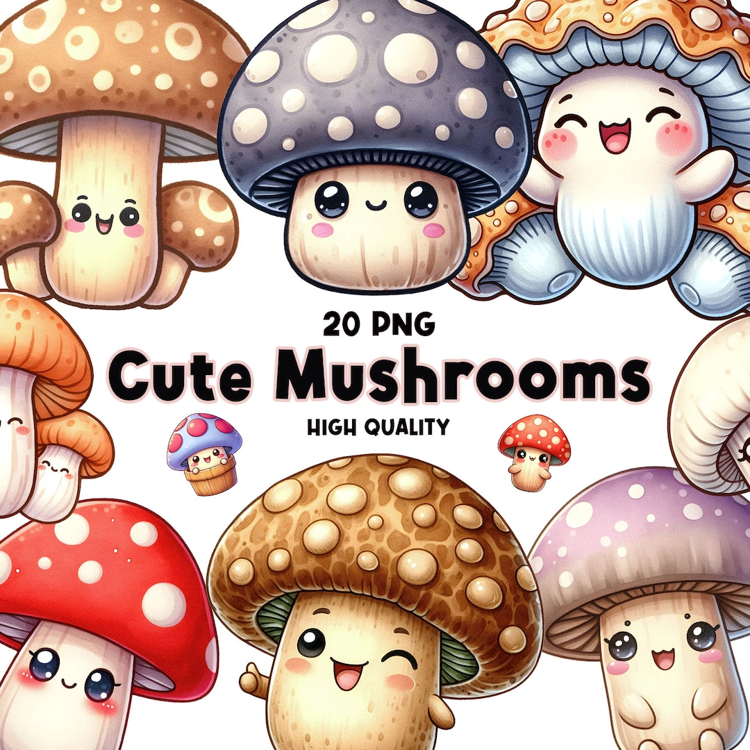 Cute Mushroom Clipart 20 Png Files With Transparent Background 300 Dpi ...