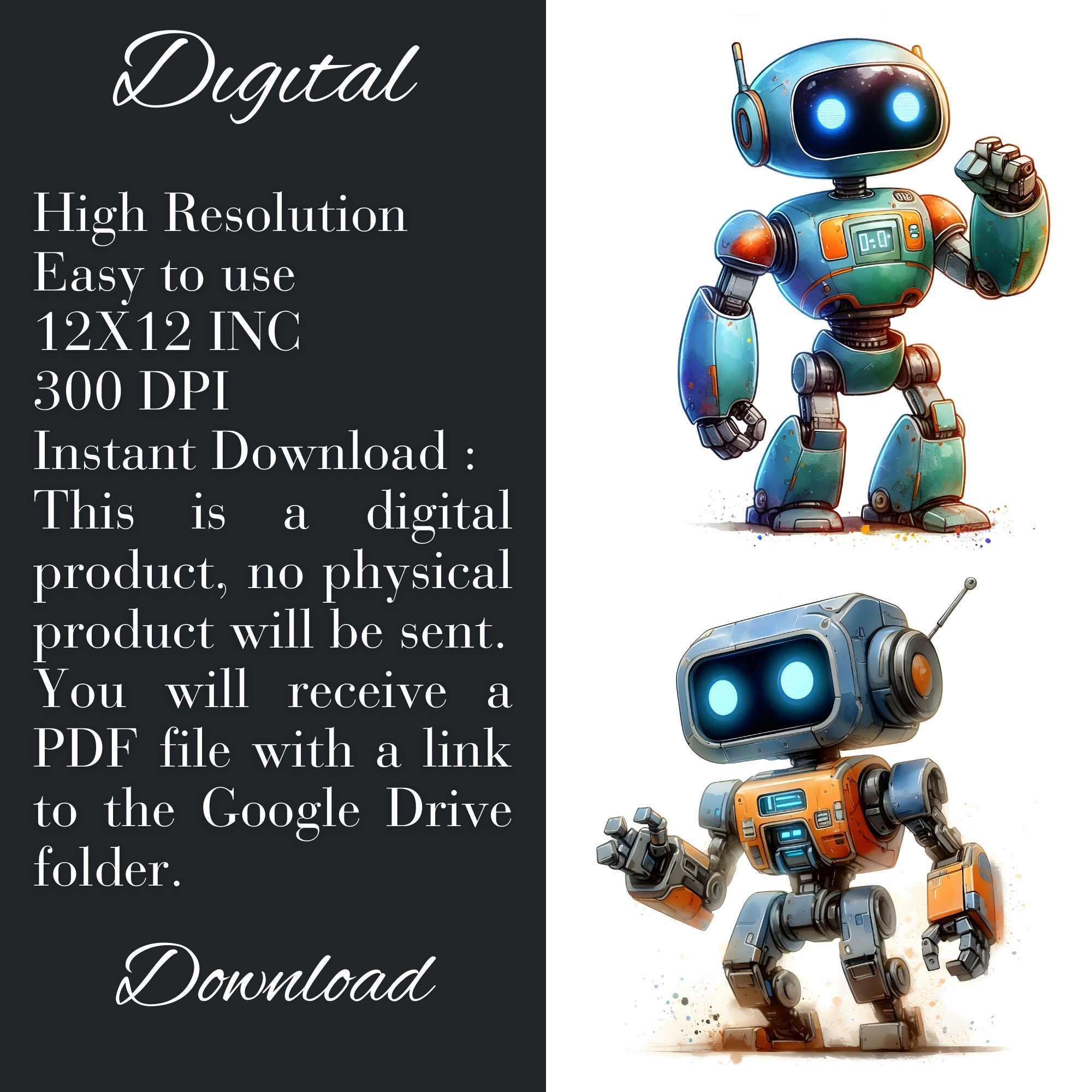 Robot Clipart Set 300 DPI, High-resolution, Transparent Background for ...