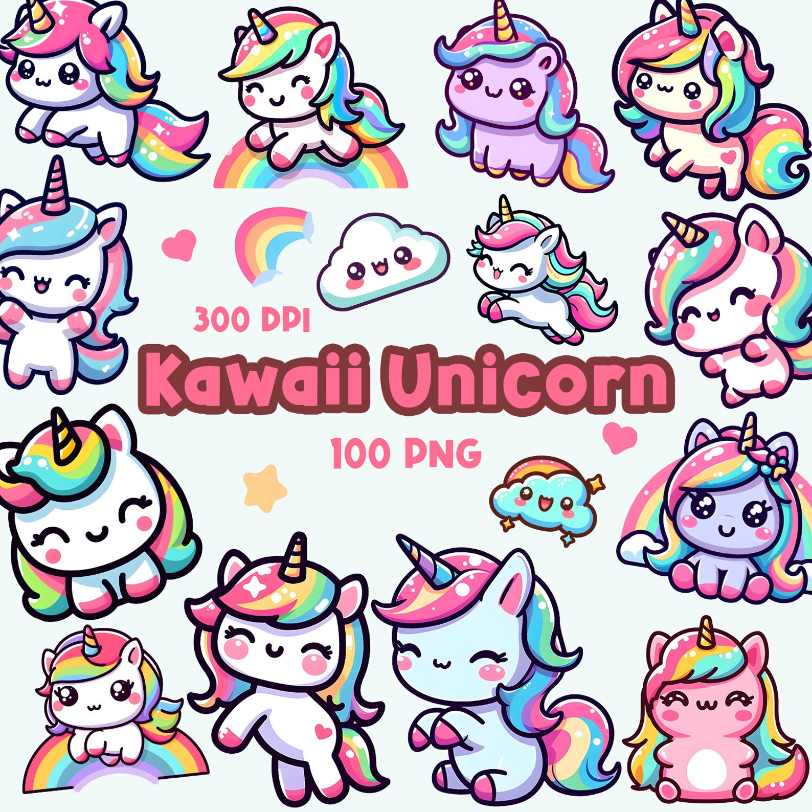 Kawaii Unicorn Clipart, Cute Unicorn 100 Png, Cute Kawaii Clipart ...