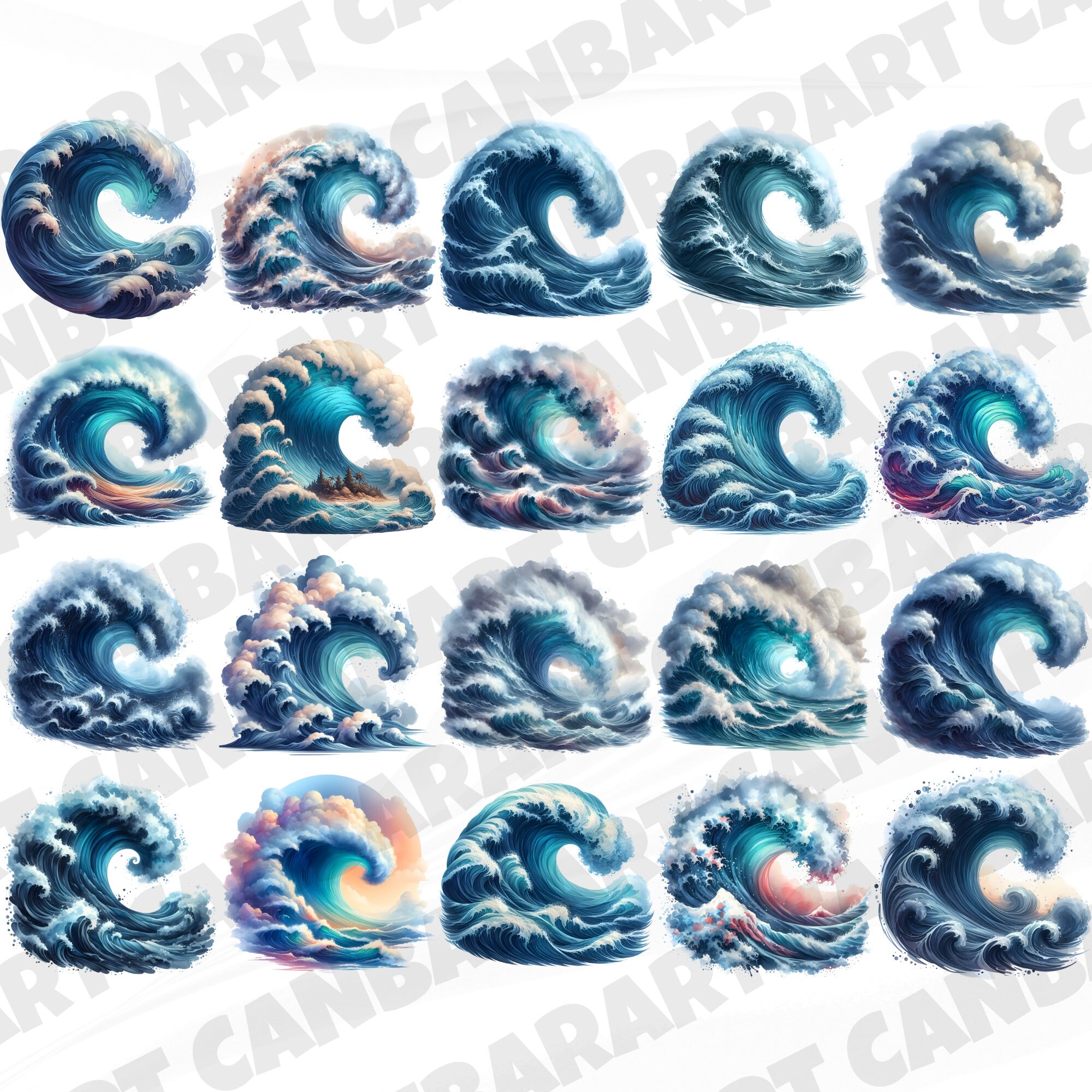 Watercolor Wave Clipart Set 300 DPI, High-resolution, Transparent ...