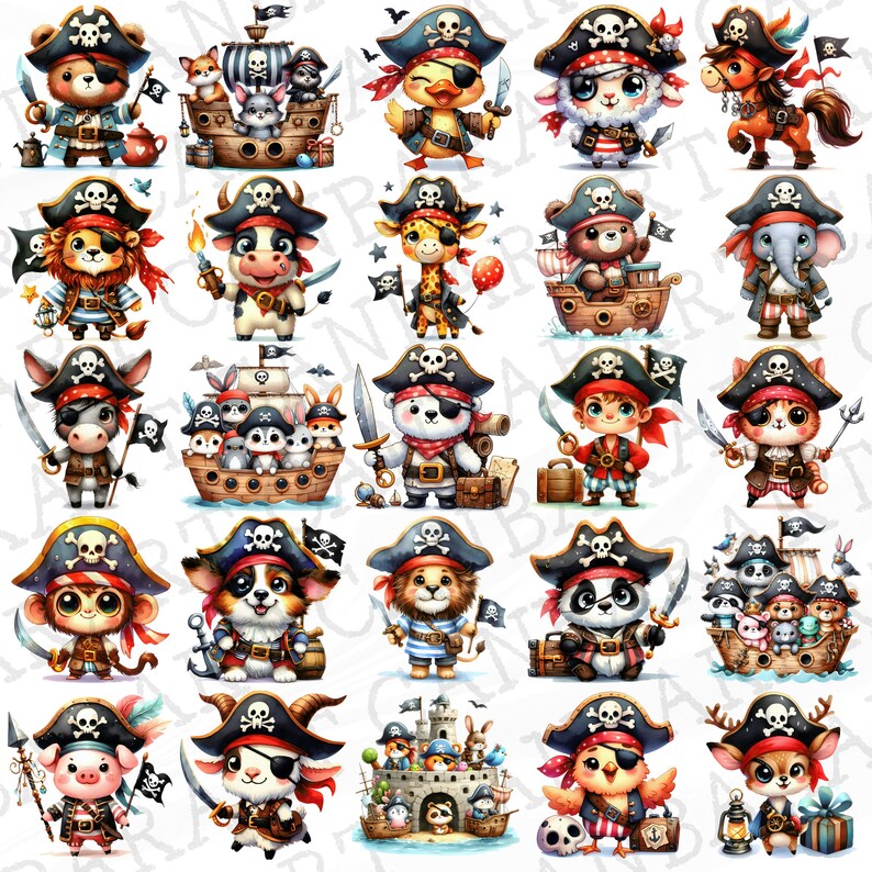 Cute Pirate Animals Clipart 300 DPI Transparent Background, Ideal for ...