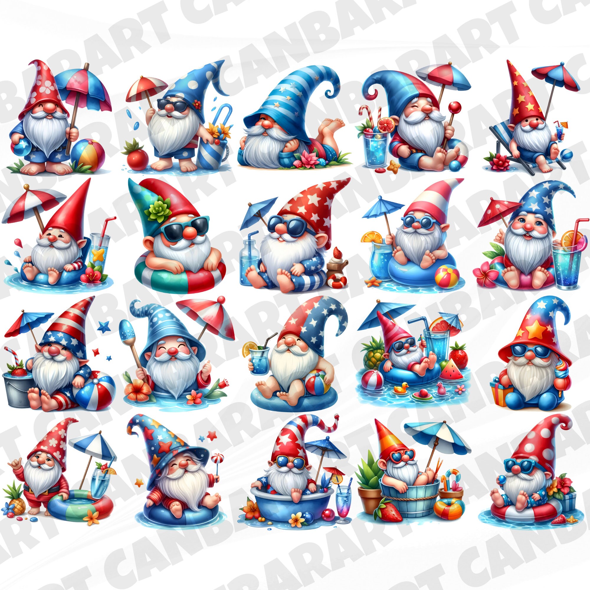 Summer Beach Pool Party Gnome Clipart 300 DPI, High-resolution ...