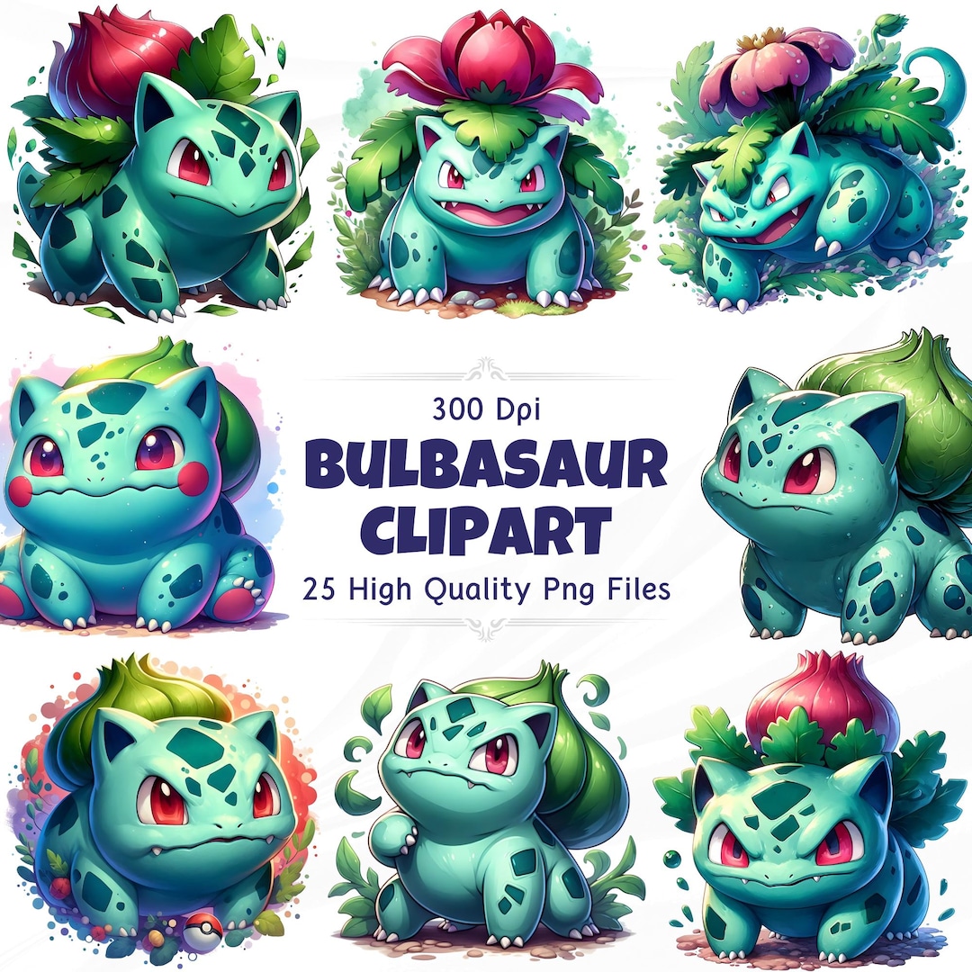 Bulbasaur Clipart Set 300 DPI, High-resolution, Transparent Background ...