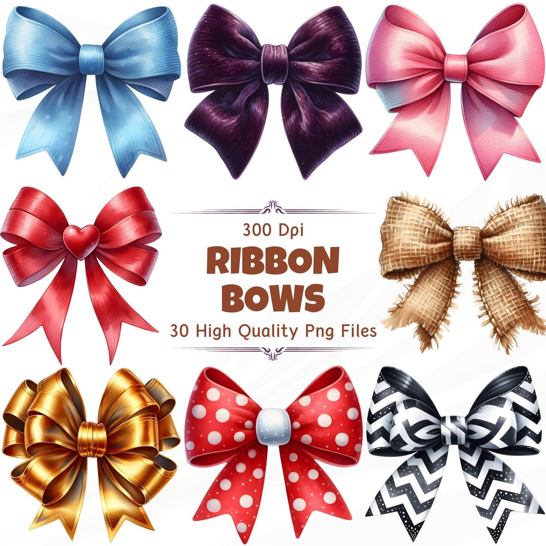 Ribbon Bows Clipart Set 300 DPI, High-resolution, Transparent ...