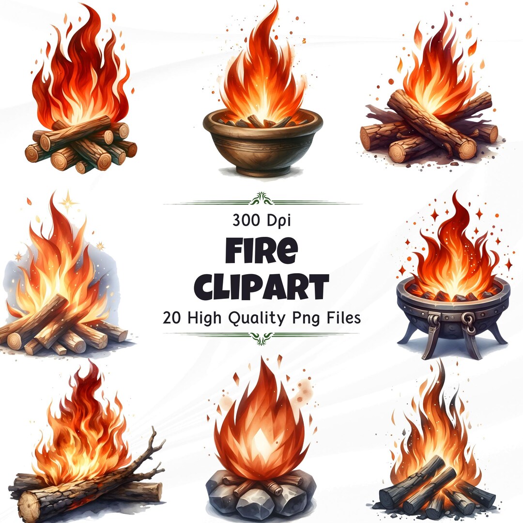 Fire Clipart Set 300 DPI, High-resolution, Transparent Background for ...