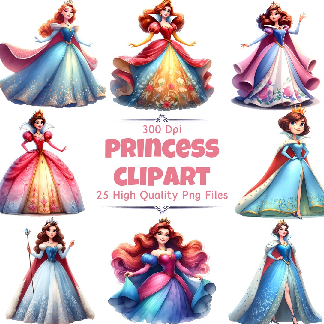Princess Clipart Set 300 DPI, High-resolution, Transparent Background ...