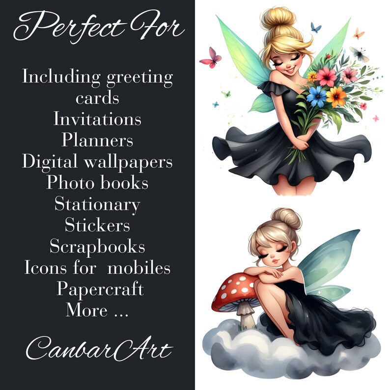 Black Dress Tinker Bell Fairy Clipart Set 300 DPI, High-resolution,for ...