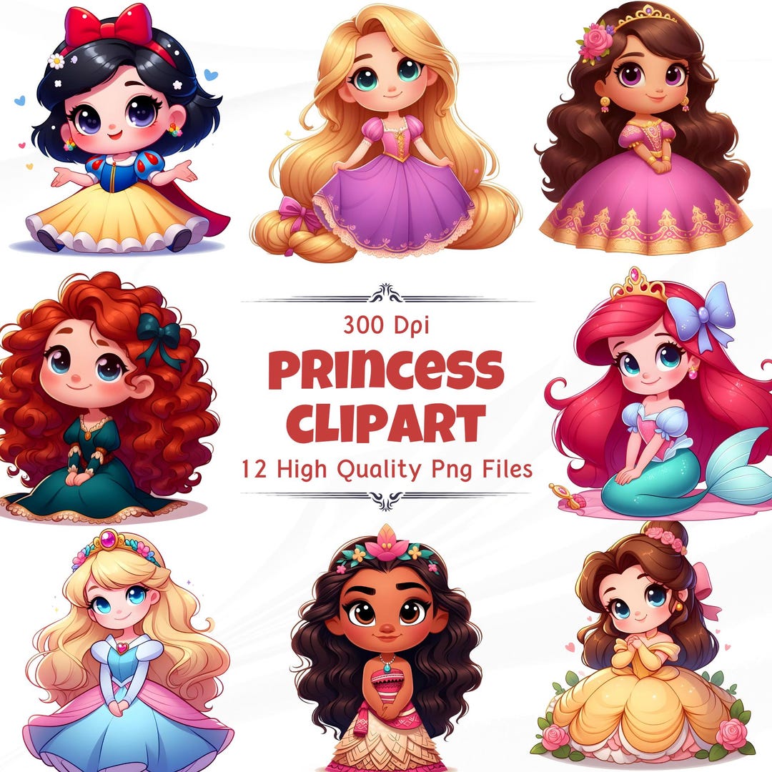 Cute Princess Clipart Set 300 DPI, High-resolution, Transparent ...