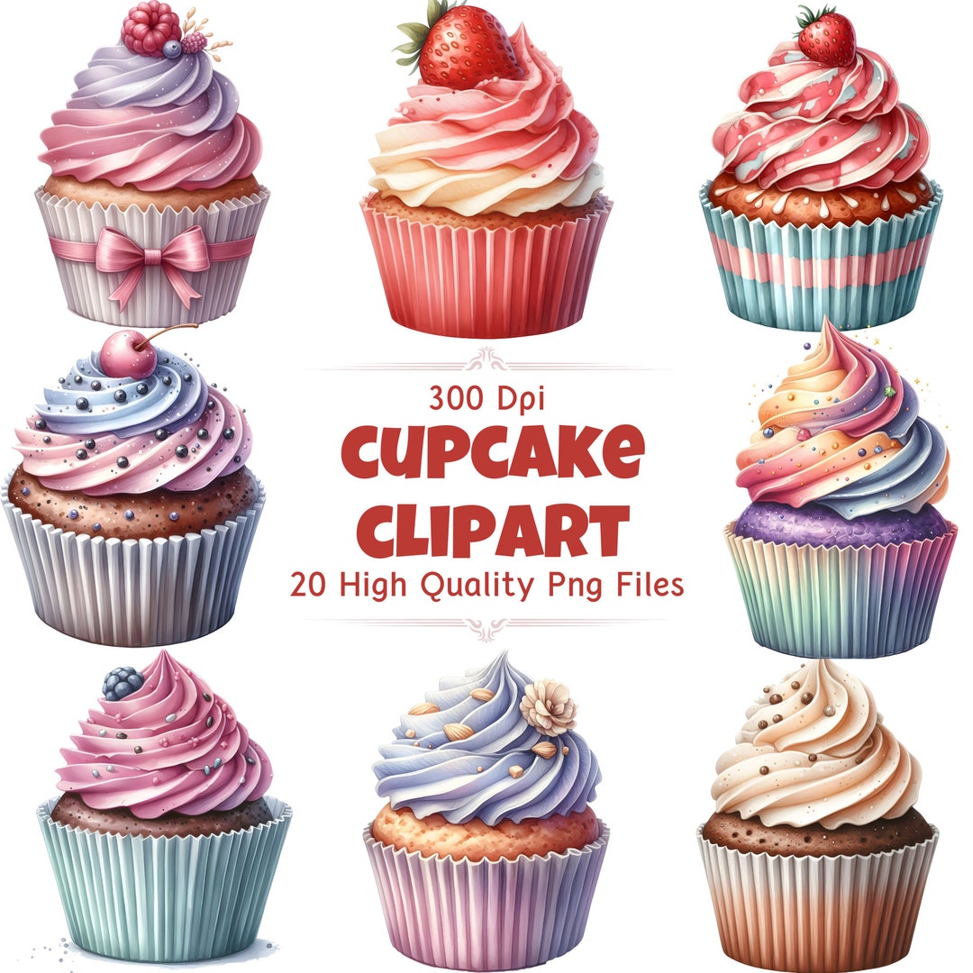 Cupcake Clipart Set 300 DPI, High-resolution, Transparent Background ...