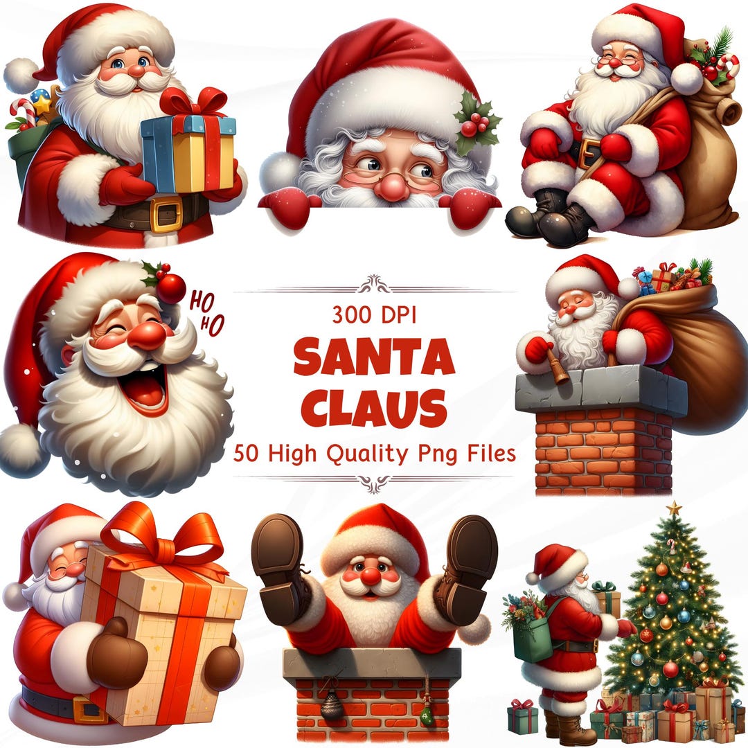 Christmas Santa Claus Clipart Set 300 DPI, High-resolution, Transparent ...