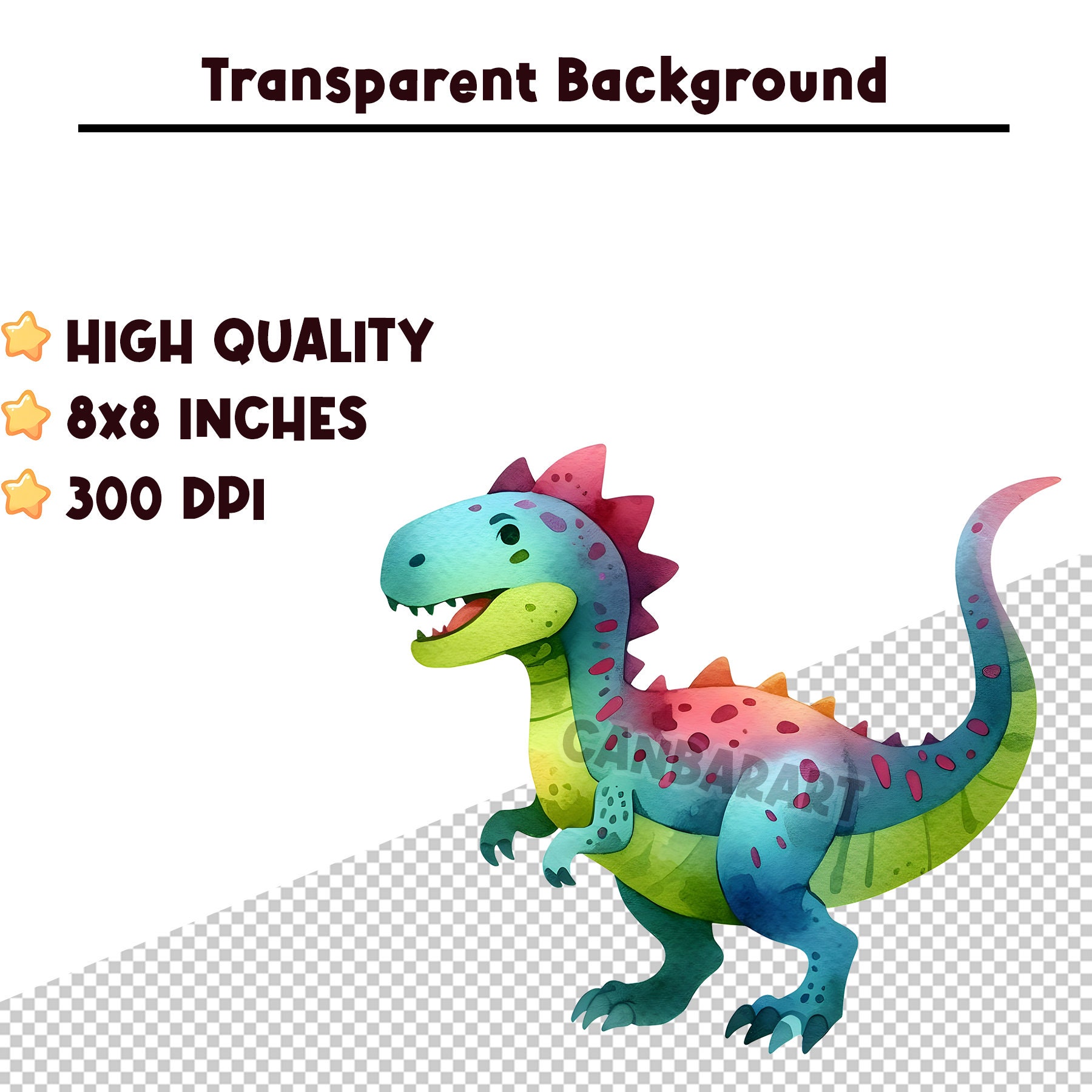 Watercolor Dinosaur Clipart Commercial Use Cute Colorful Dinosaur Clip ...