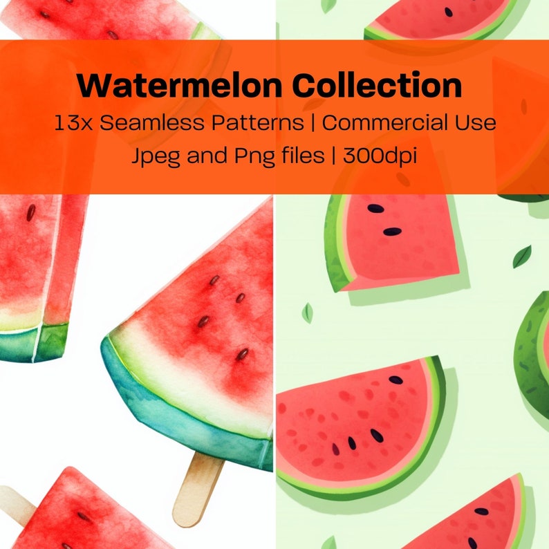 Watermelon Digital Paper Printable Watermelon Pattern Red and Green ...