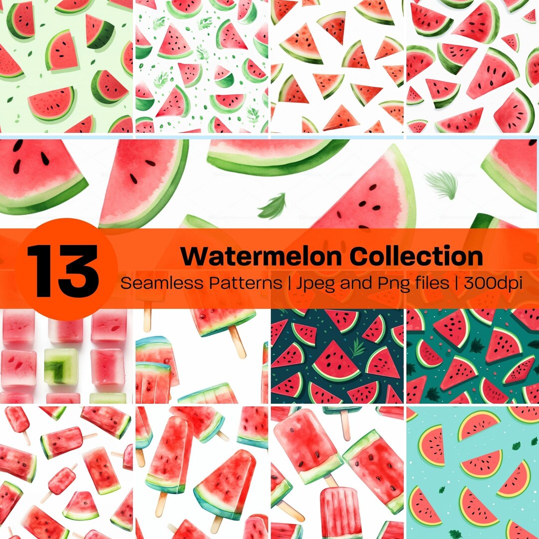 Watermelon Digital Paper Printable Watermelon Pattern Red and Green ...