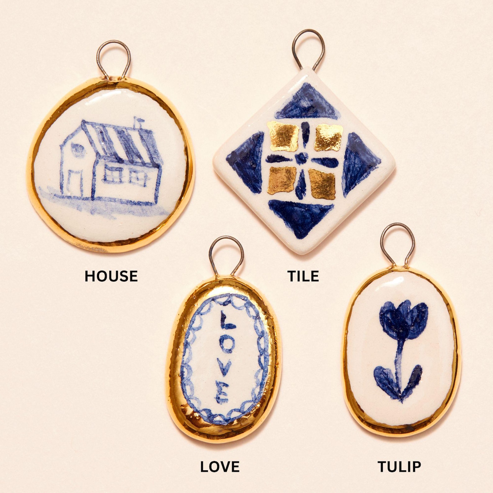 Handmade Ceramic Charm: Blue & White 24K Gold Pendant Necklace - Etsy