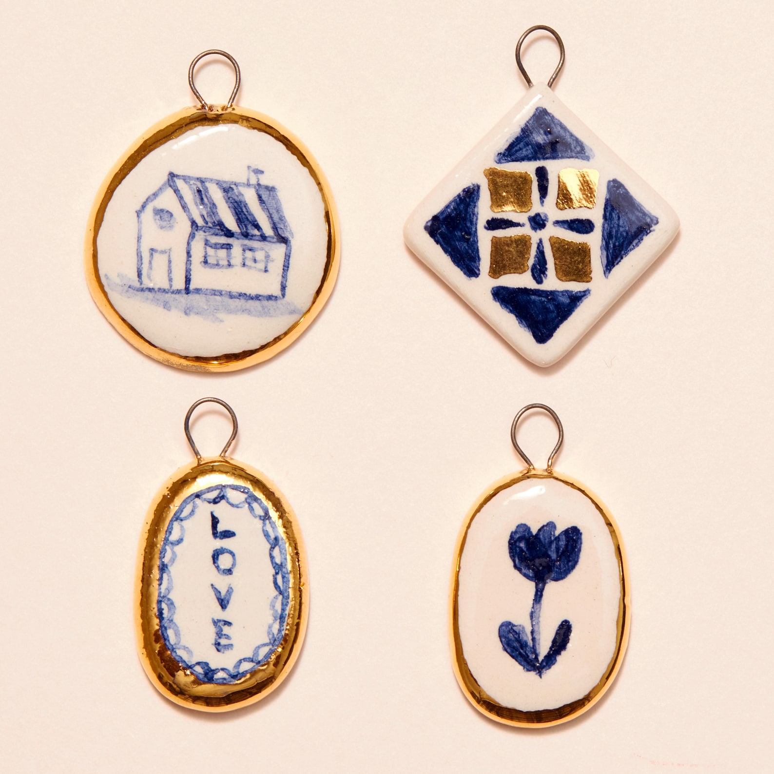 Handmade Ceramic Charm: Blue & White 24K Gold Pendant Necklace - Etsy
