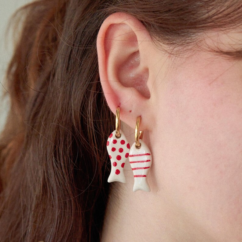 Ceramic Fish Earrings: Gold-plated Huggie Hoops, Coastal Jewelry - Etsy